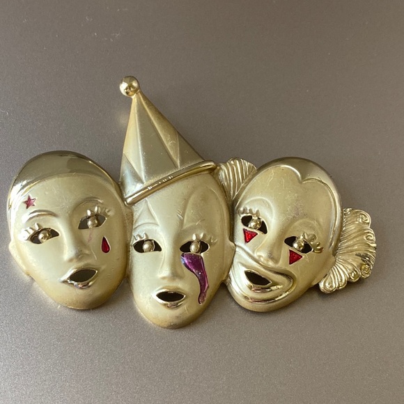 Ajc | Jewelry | Signed Ajc Triple Clown Face Brooch Pin | Poshmark